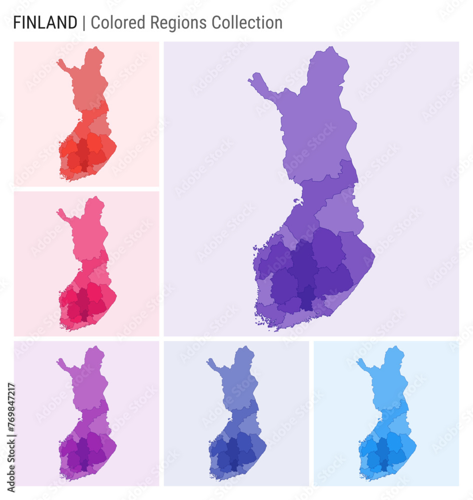 Finland map collection. Country shape with colored regions. Deep Purple ...