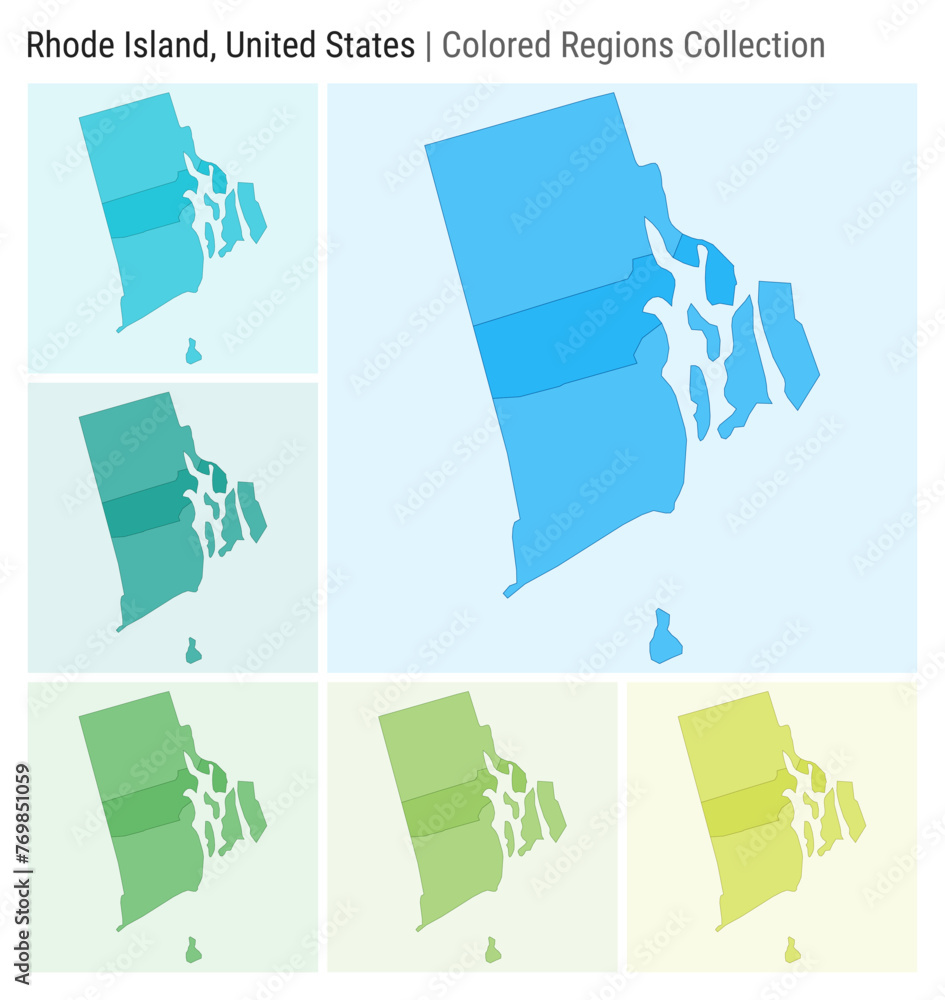 Rhode Island, United States. Map collection. State shape. Colored ...