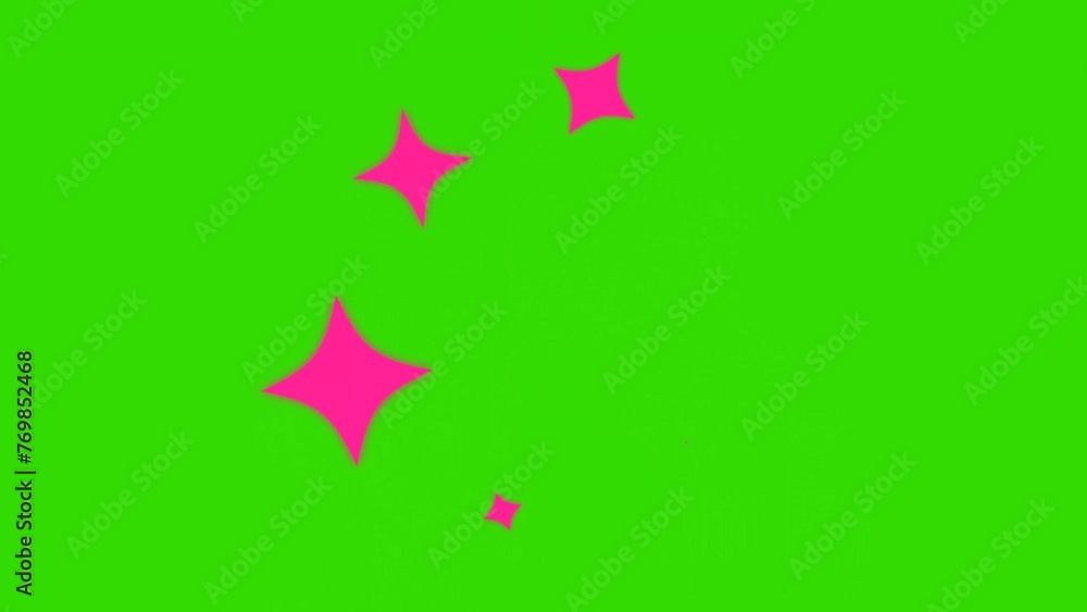 Pink stars doodles appear and disappear on a green screen. 3D render ...
