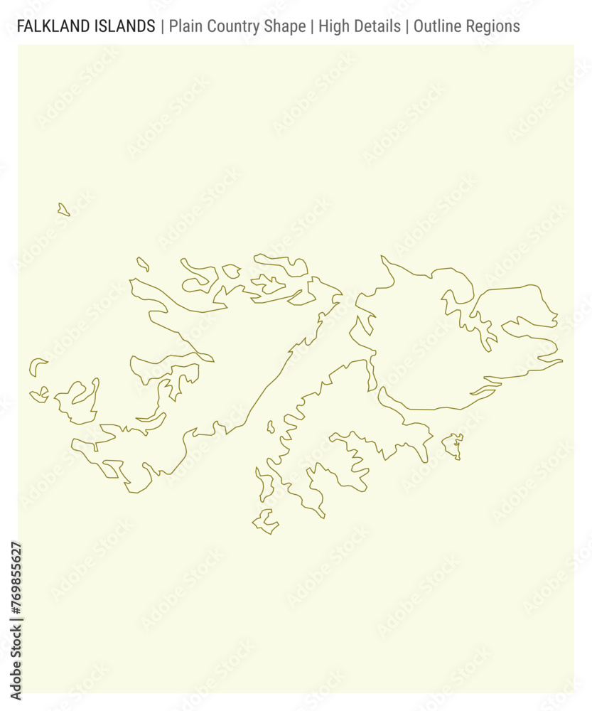 Falklands plain country map. High Details. Outline Regions style. Shape ...