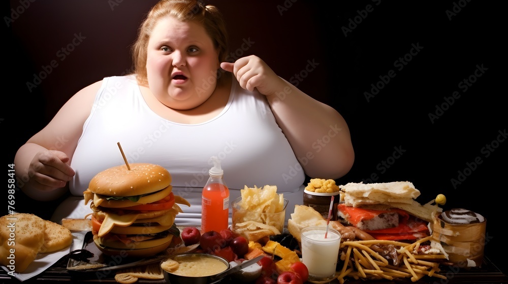 Morbidly Obese Woman Indulging in Excessive Fast Food and Living a ...
