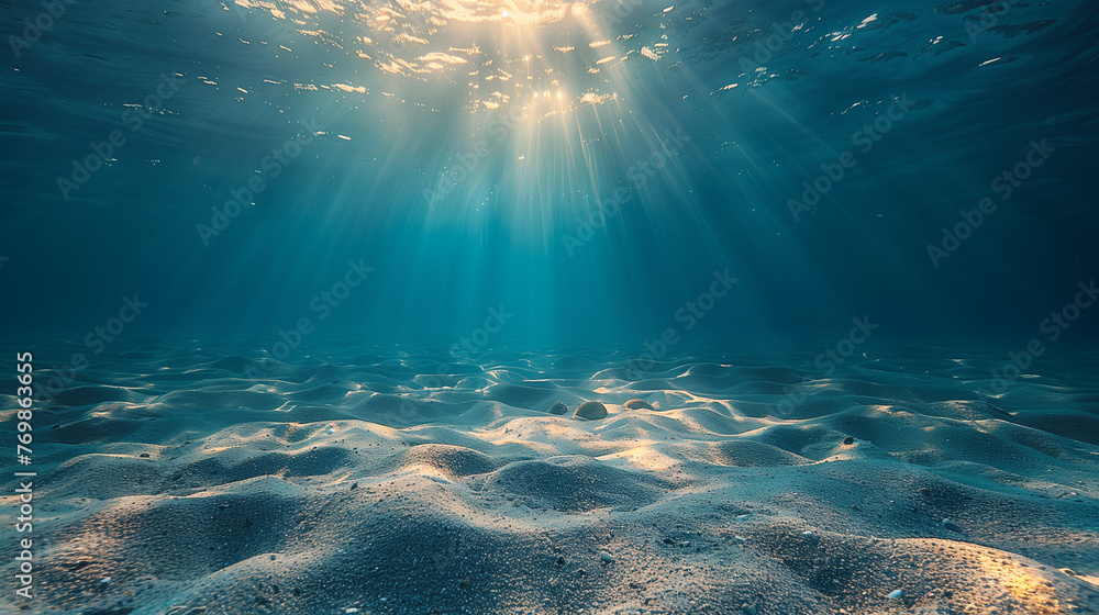 Clean underwater background with sunlight, rays of the sun from the ...