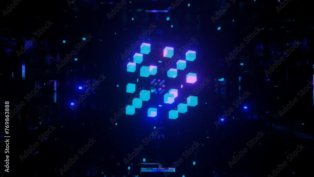 cubes structure. 3d object or structure rotates and moves inside glass ...