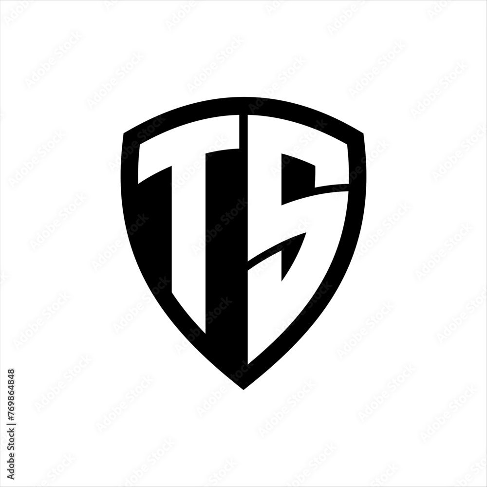 TS monogram logo with bold letters shield shape with black and white color design Stock Vector ...