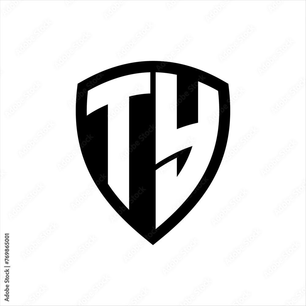 TY monogram logo with bold letters shield shape with black and white ...