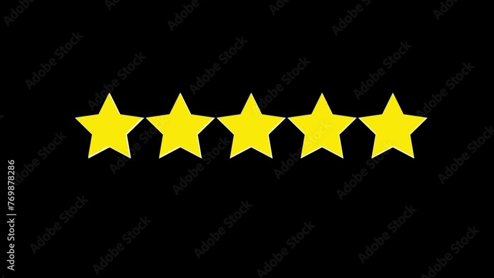 Star rating animation, product performance positive impression. 5 star ...