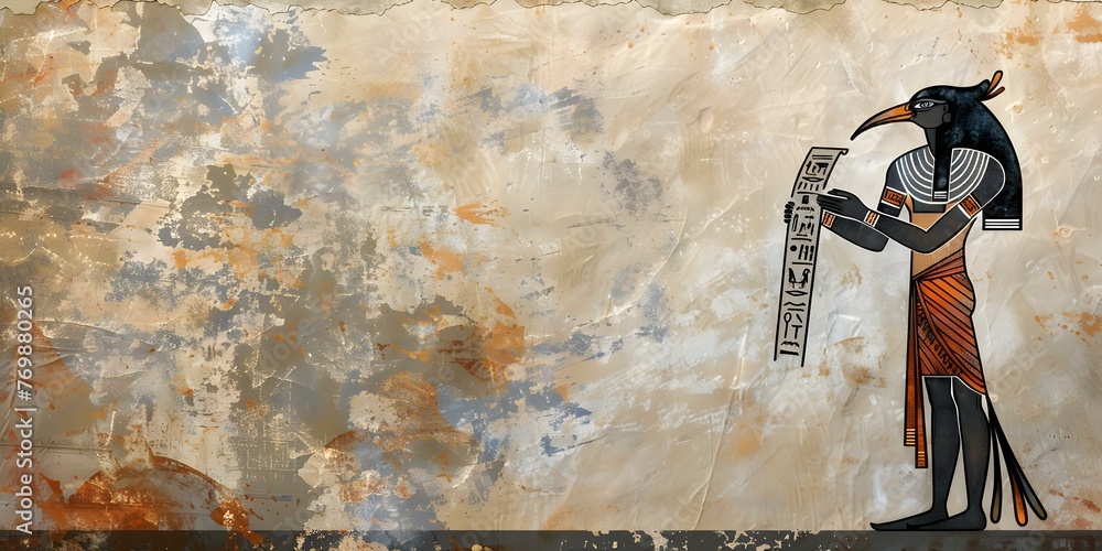 Ancient Egyptian deity Thoth depicted as a man with the head of an ibis ...