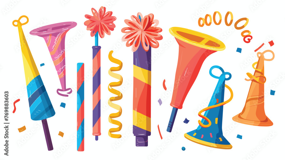 Bright party whistles set cartoon vector illustrati Stock Vector ...