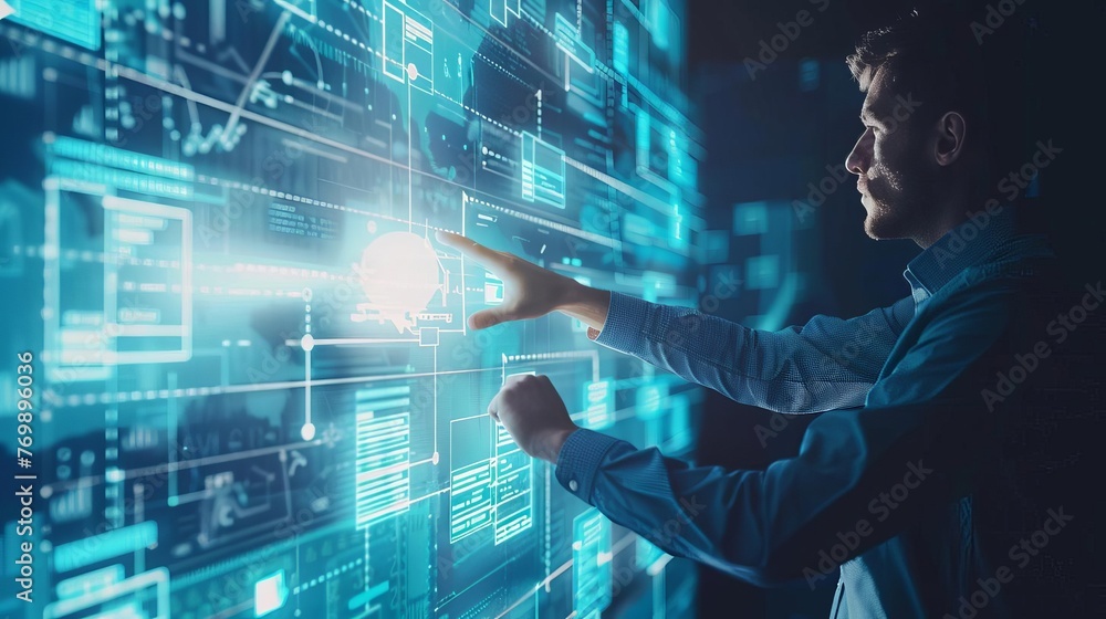 Agile Development Methodology Explained With Businessman Touching Virtual Screen Displaying