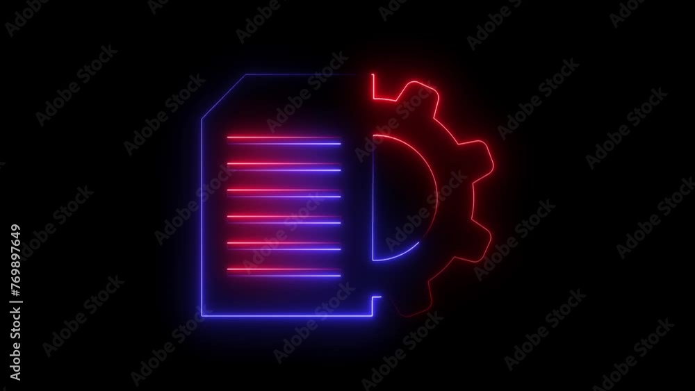 Document Management system concept animation. Neon line folder icon ...