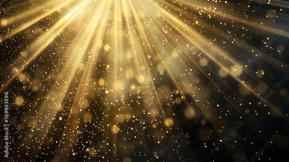 Explosion of shimmering gold light rays on transparent background, realistic sparkles and ...