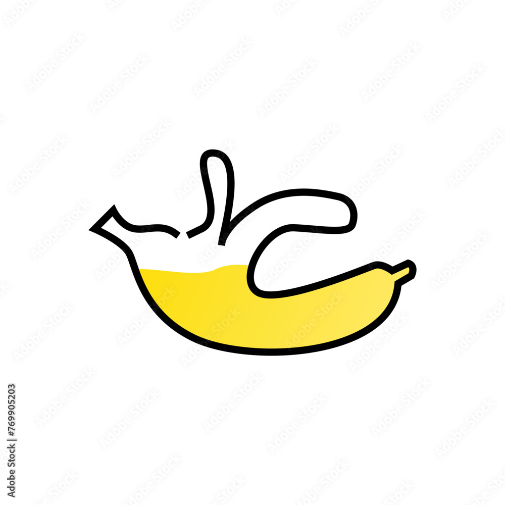 Vector graphic of banana line icon logo with peeled skin style. This ...