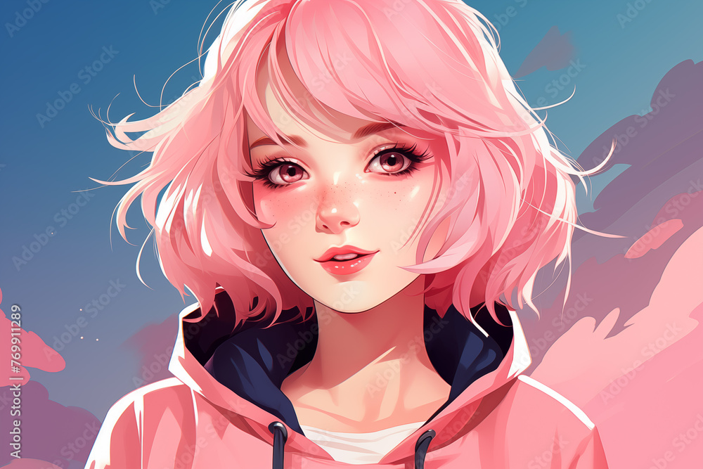 Cute anime girl portrait. Comic cartoon female character face in manga ...