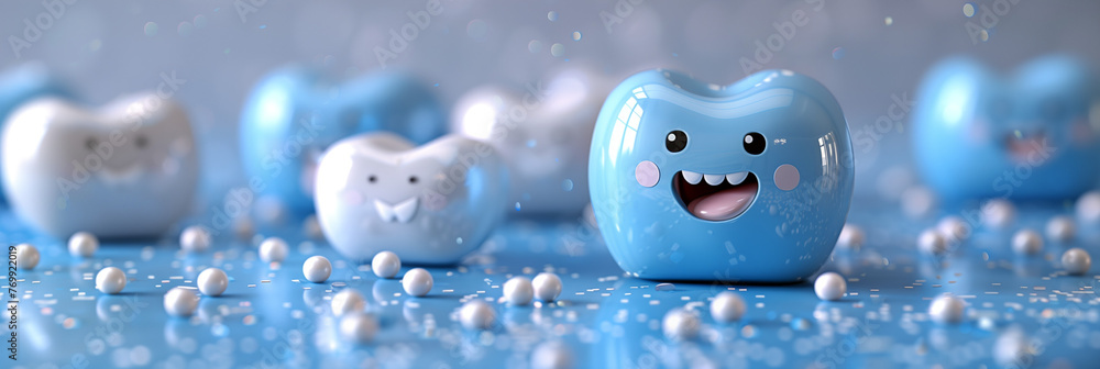 Playful Animated Teeth Characters in a Bright White and Blue Color ...