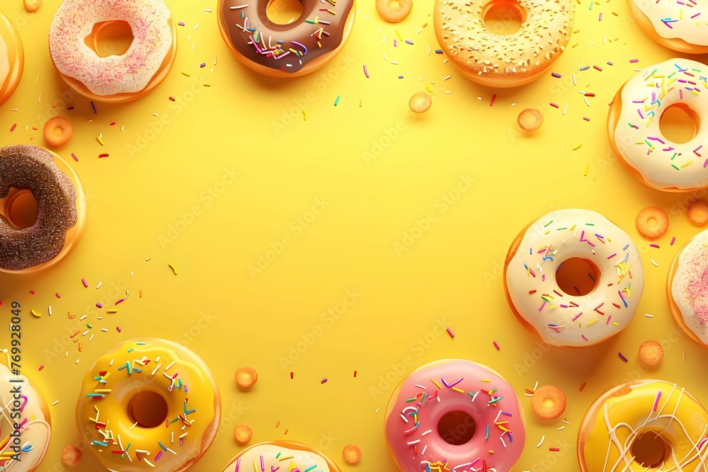 3d donuts food. Different dimentional realistic glossy plastic flying ...