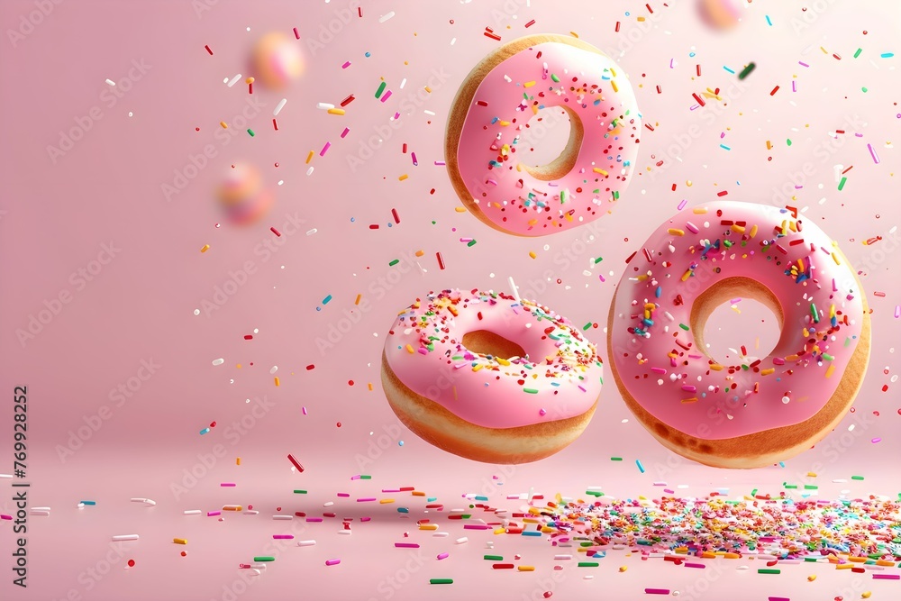 3d donuts food. Different dimentional realistic glossy plastic flying ...