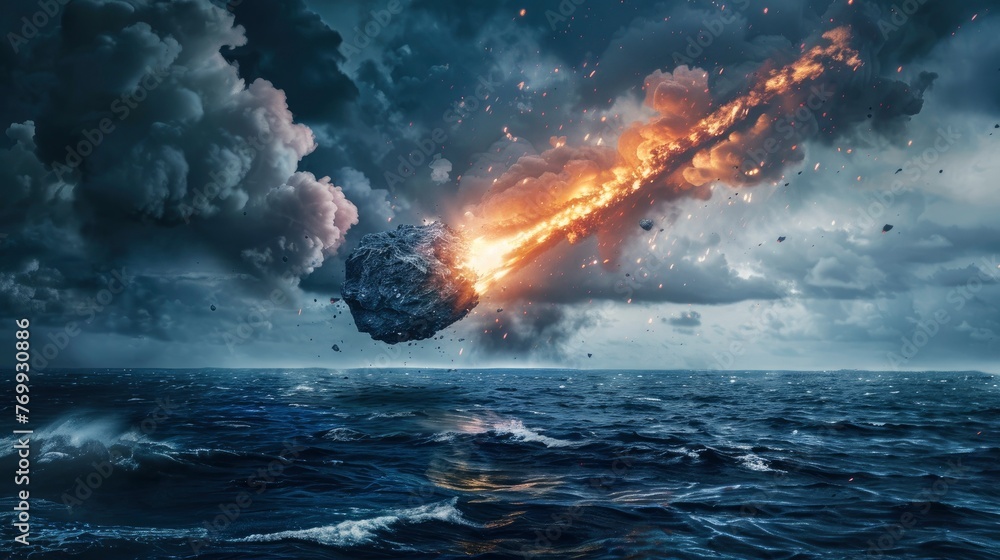 Meteorite falling into the ocean on planet Earth, professional photo ...
