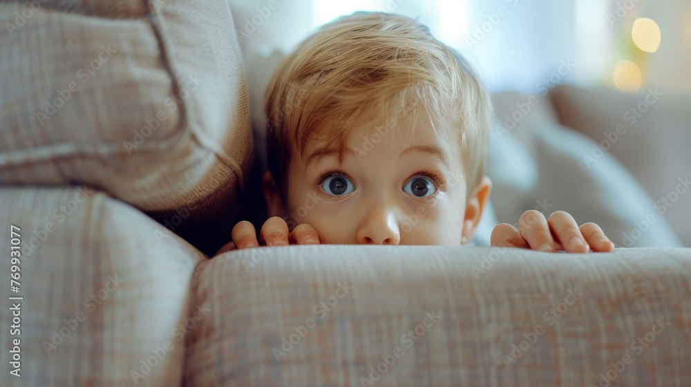 little asian children kid playing hide and seek standing behind the ...