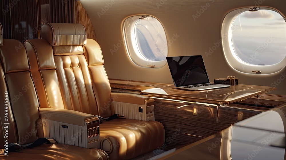 a private jet in stunning high resolution, featuring buttery soft tan ...