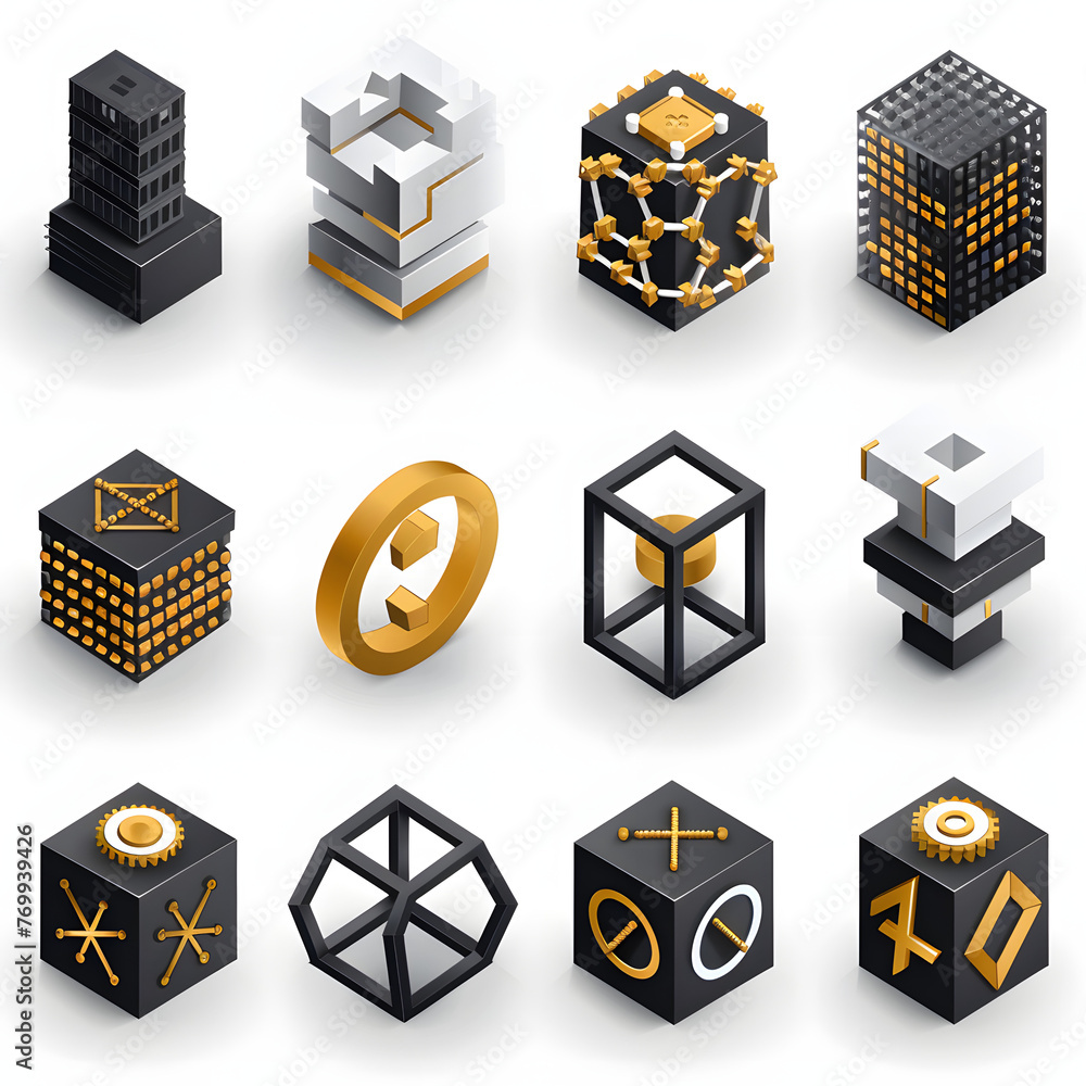 Blockchain technology icons and symbols isolated on white background ...