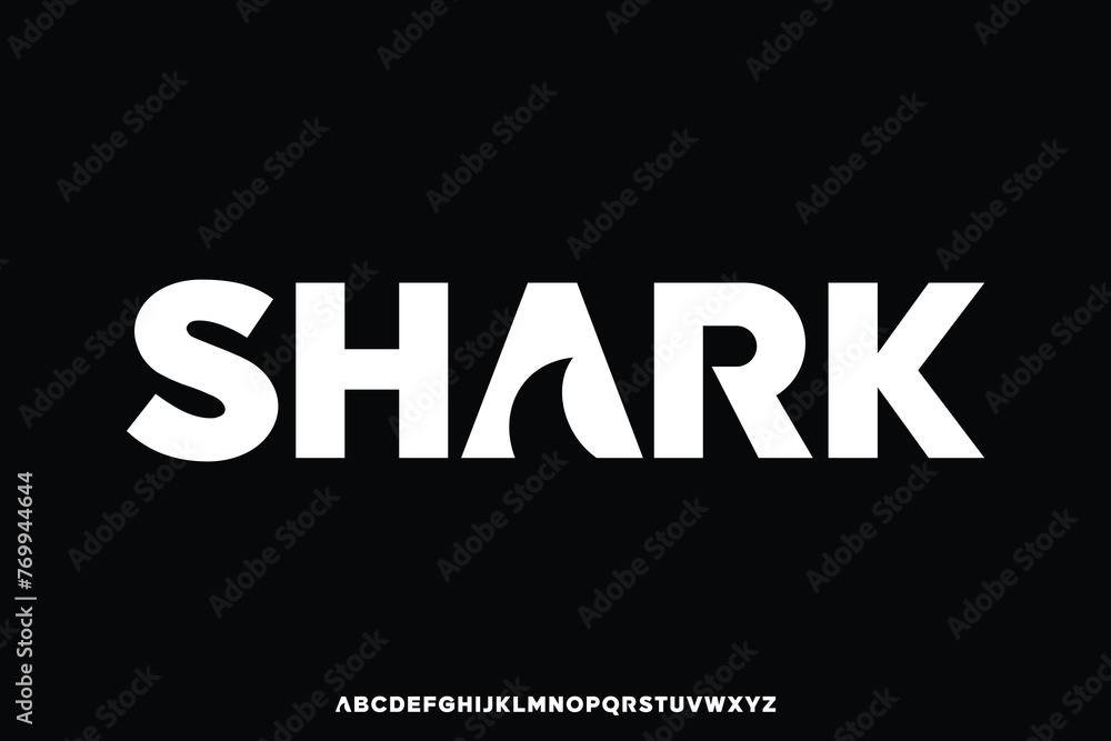 Strong modern shark sans serif alphabet display font vector. Geometric ...