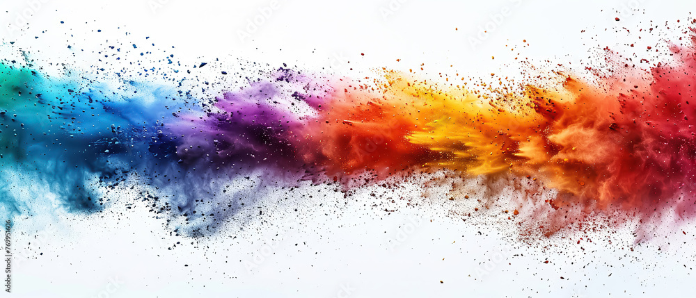 Dynamic rainbow holi powder explosion on white, capturing cultural ...