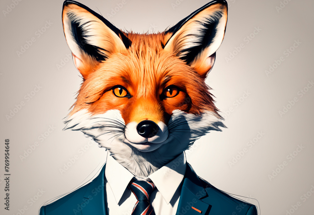 Fox Wearing Suit and Tie. A red fox dressed in a formal suit and tie ...