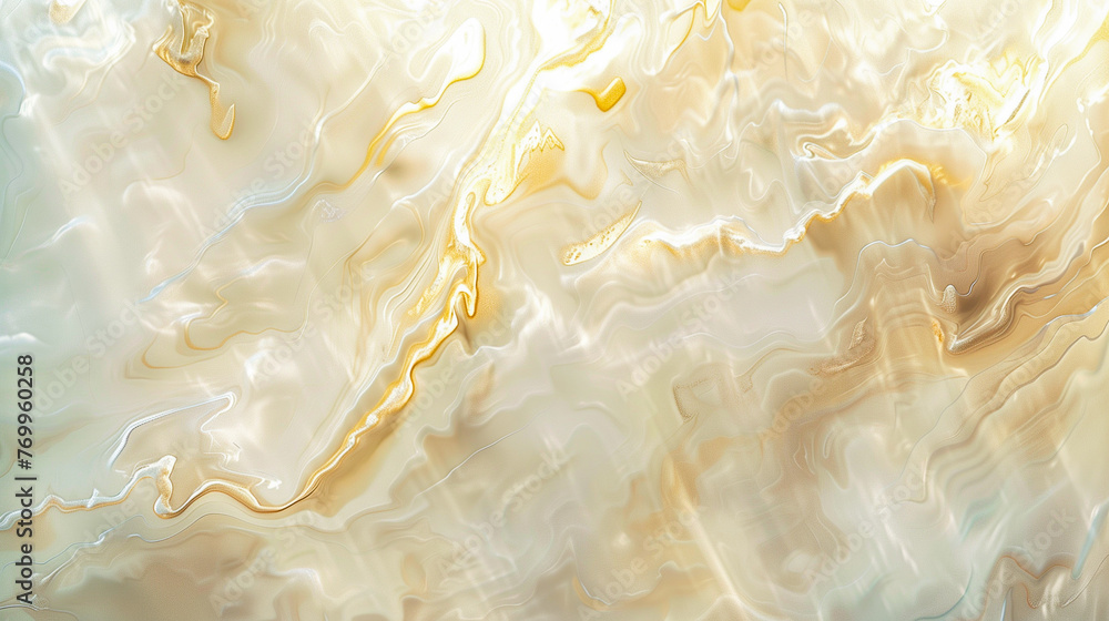 Glass, marble background, texture, water in shades of milky gold with ...