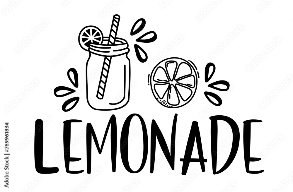 Lemonade. Word typography design. Black text - fresh lemonade on white ...