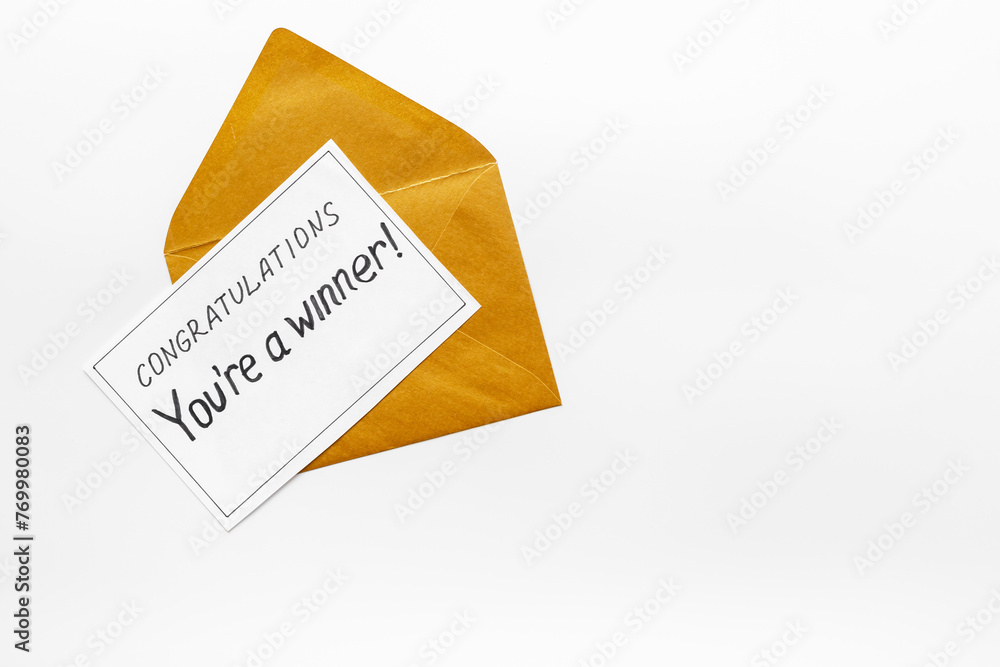 Winner concept. Lottery winner ticket of letter on golden letter ...