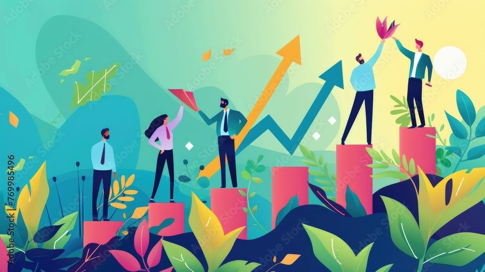 Progressive success in a colorful world - Graphic representation of ...