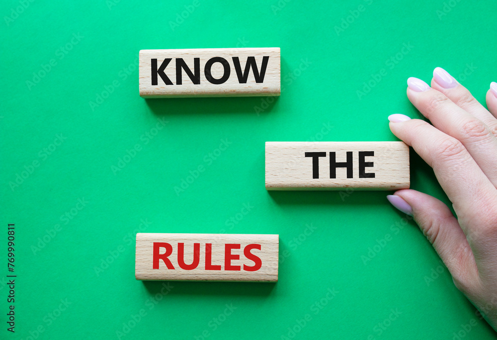 Know the rules symbol. Wooden blocks with words Know the rules ...