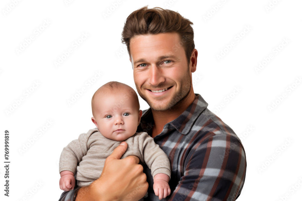 Portrait of Father holding baby with his arms isolated on transparent ...