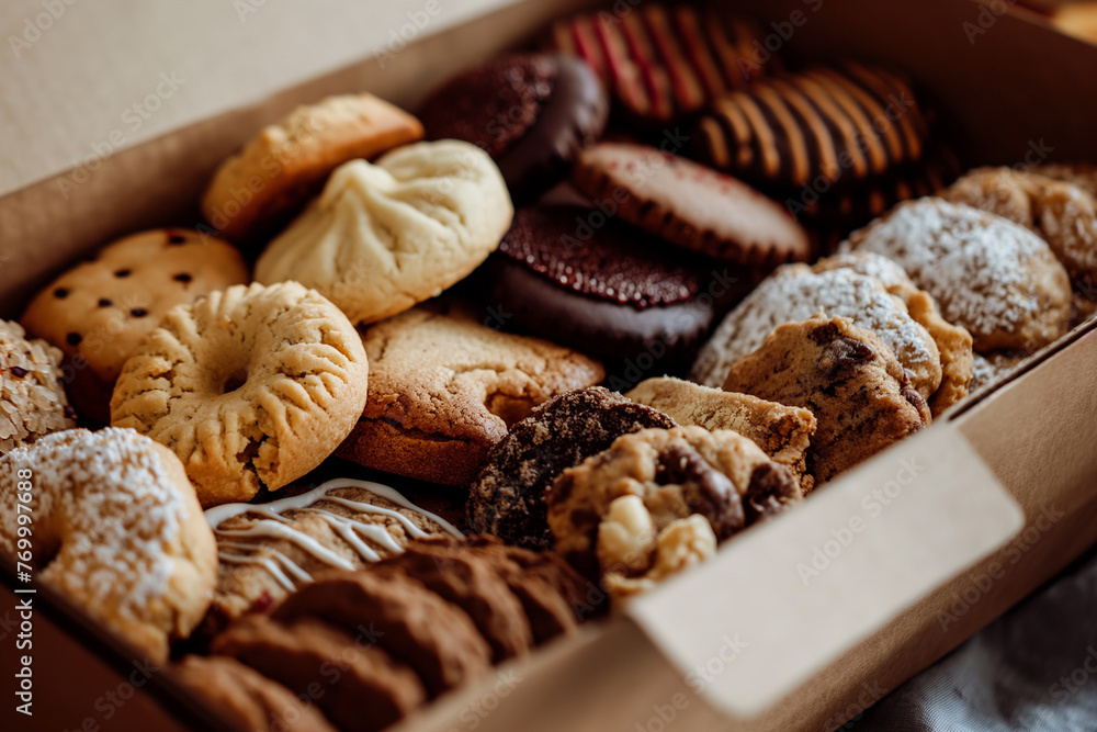 A variety of cookies and biscuits in a box Different types of cookies ...
