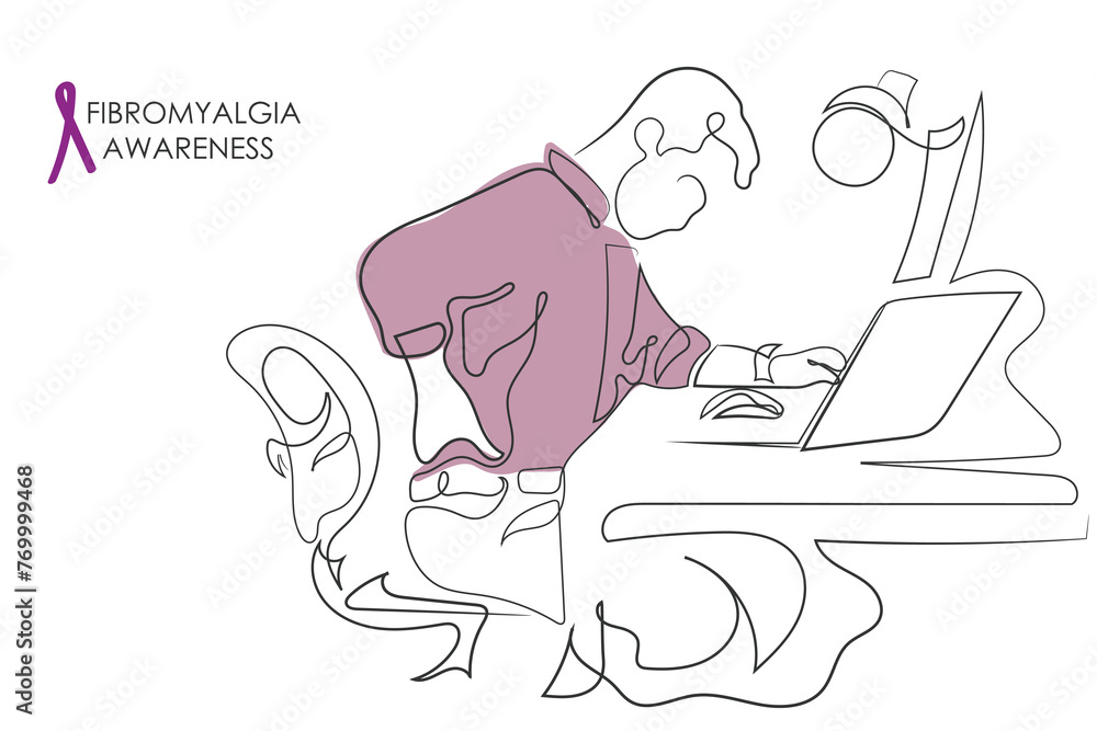 Hand drawn line art vector of Fibromyalgia awareness. Chronic pain and ...