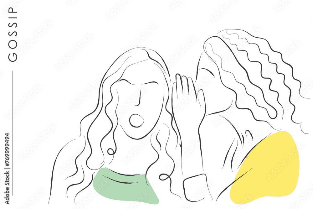 Hand drawn line art vector of people gossiping. Badmouthing and backiting someone. Dont gossip ...