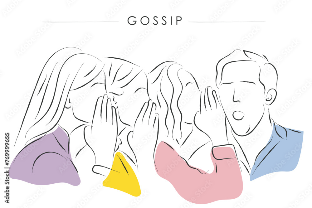 Hand drawn line art vector of people gossiping. Badmouthing and ...