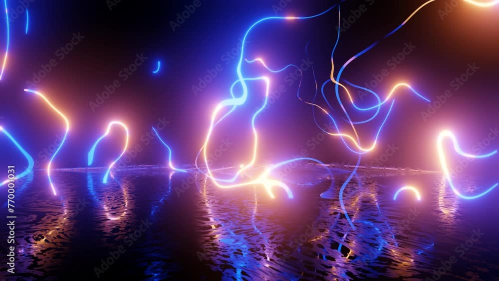 Neon Design of wall pattern of neon blue red lightning. 4K video with ...