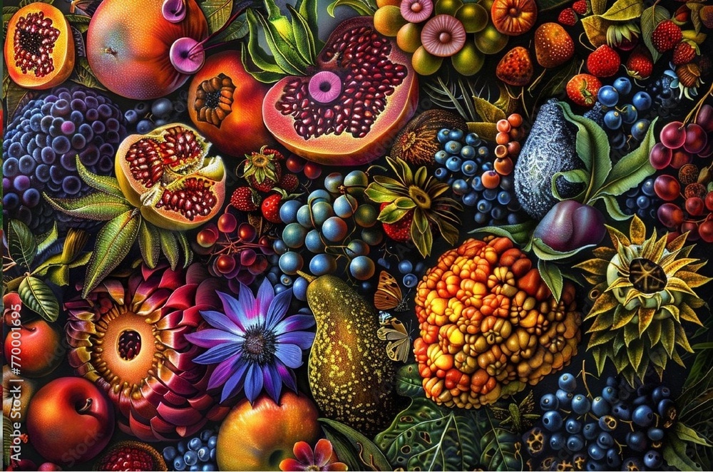 Complex fruit composition in high fantasy style. Fruit fantasies Stock ...