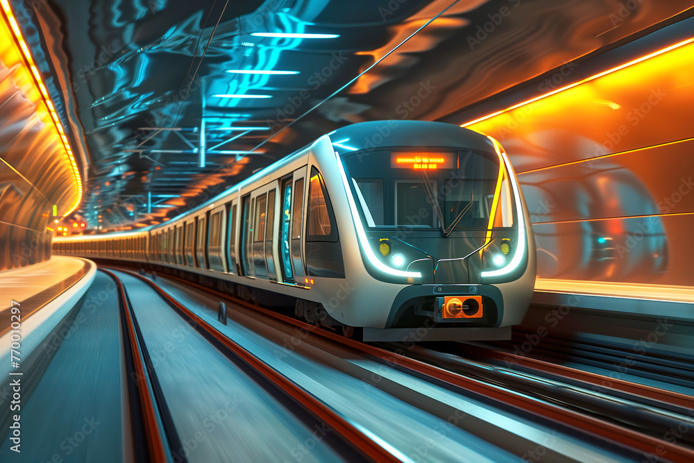Urban new modern futuristic wagon train metro under subway system ...