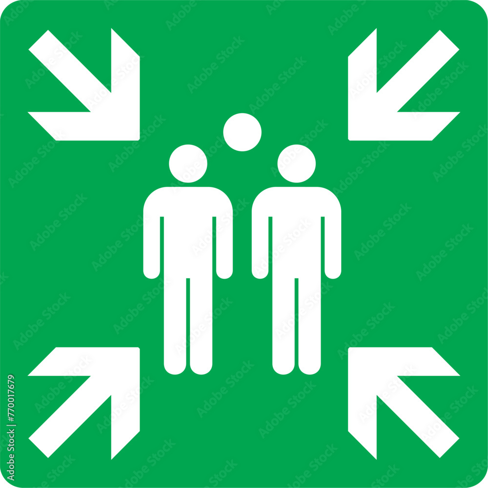 Emergency evacuation assembly point sign, gathering point,symbol ...