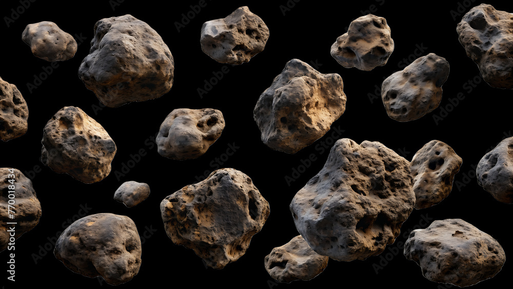 Generative ai. a close up of a bunch of rocks on a black surface ...