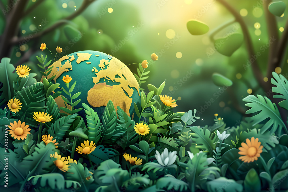 Digital illustration representing earth day or world environment day ...