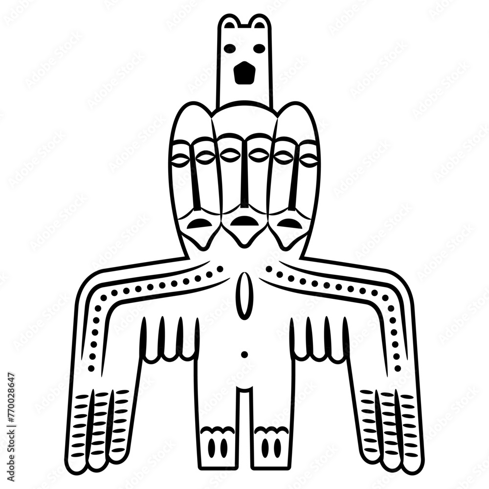 Tribal ancient Siberian totem idol. Permian animal style. Winged pagan ...