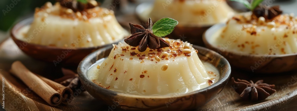 Medium shot of Sri Lankan wattalapam, a coconut custard pudding ...