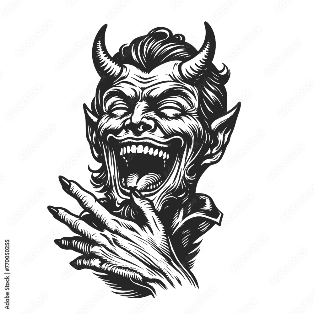 Devil devilish figure laughing with horns and a mischievous expression ...