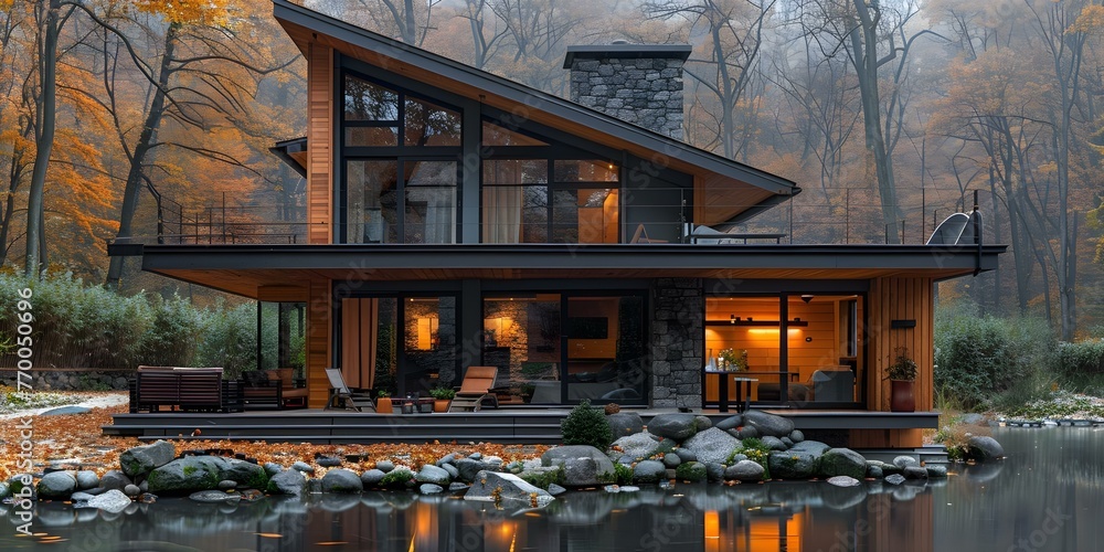 Front view of a cozy country house with a minimalist design perfect for ...