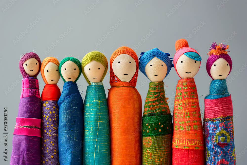 Global People diversity concept art shows in colorful puppet figures in ...