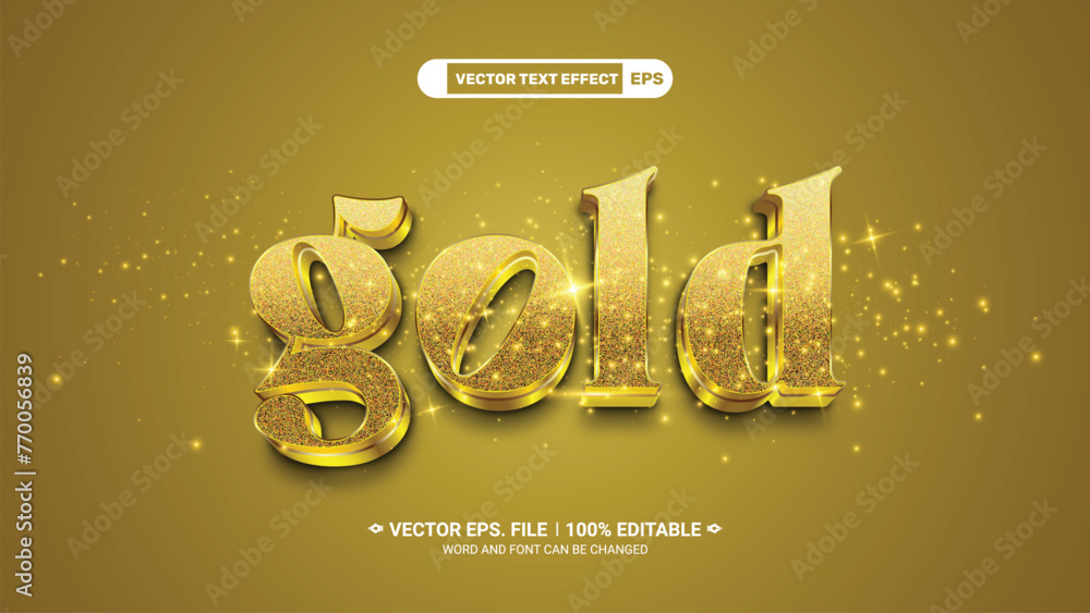Editable 3d Shiny Gold Vector Text Effect On Golden Glitter Background