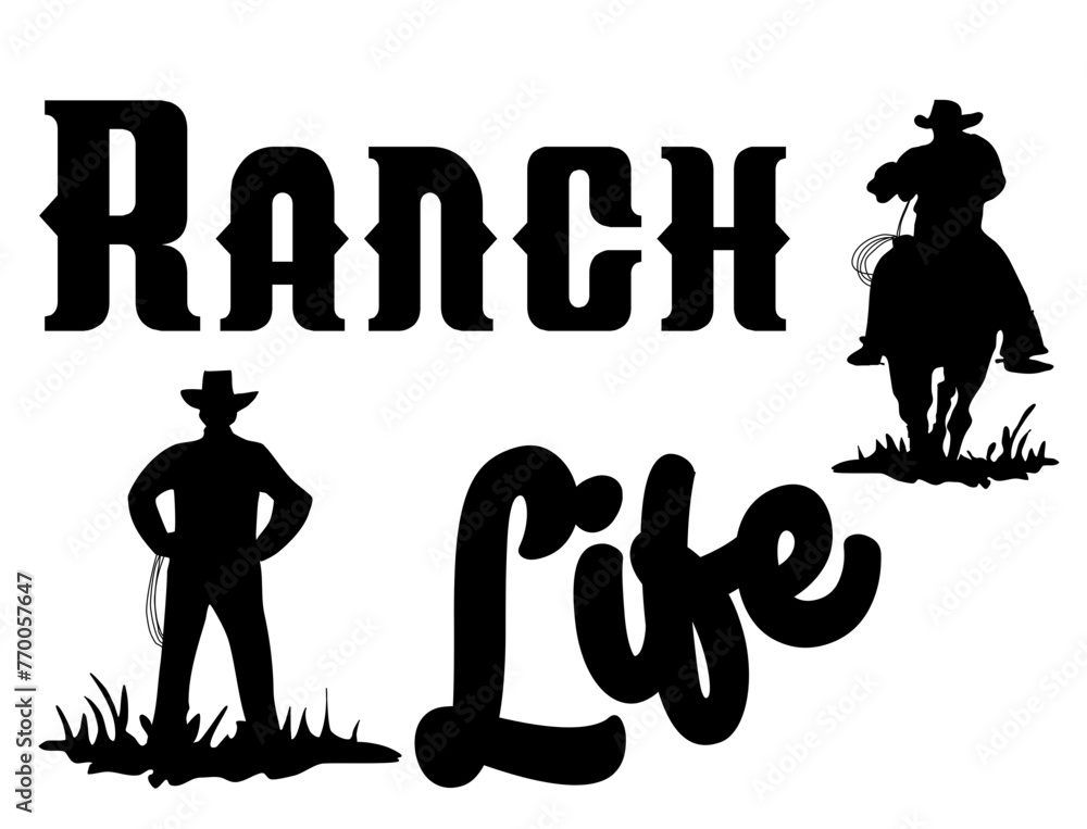 Ranch Life - Cowboy riding horse - Cowboy with lasso and stetson hat ...